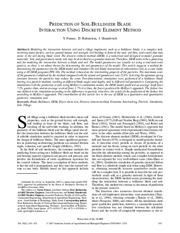 (PDF) Prediction of Soil-Bulldozer Blade Interaction Using Discrete Element Method