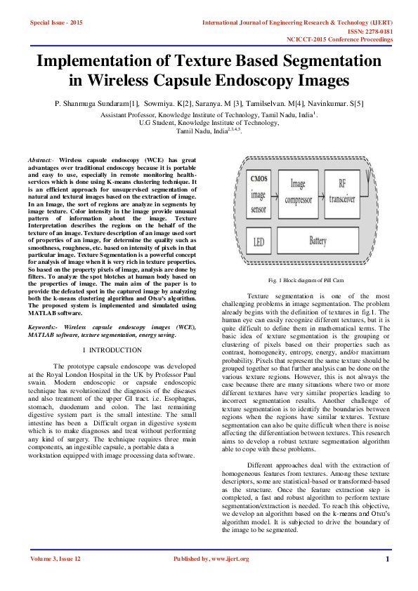 Pdf Implementation Of Texture Based Segmentation In Wireless Capsule Endoscopy Images