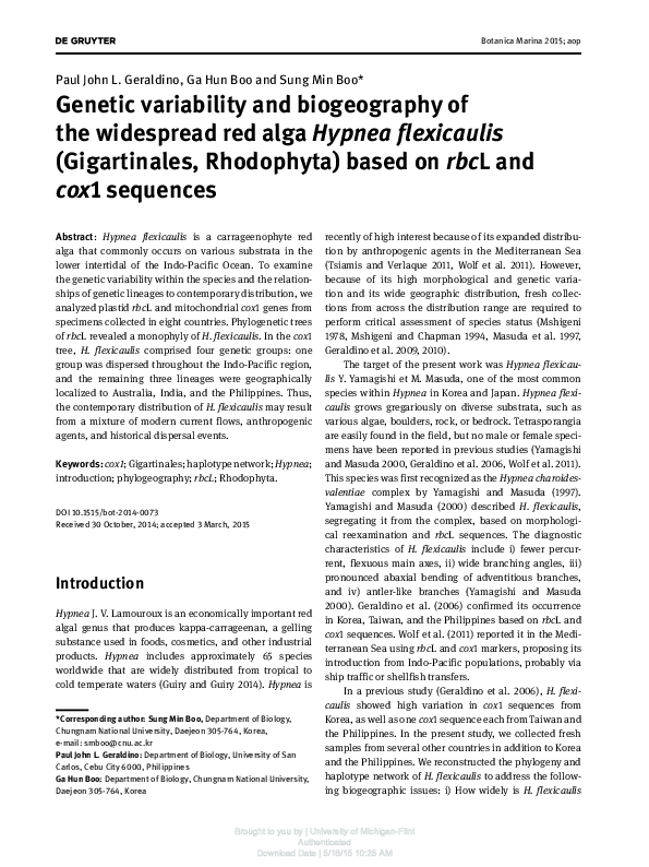(PDF) Genetic variability and biogeography of the widespread red alga ...