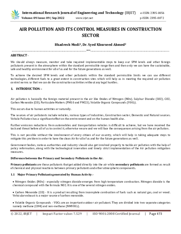 (PDF) AIR POLLUTION AND ITS CONTROL MEASURES IN CONSTRUCTION SECTOR
