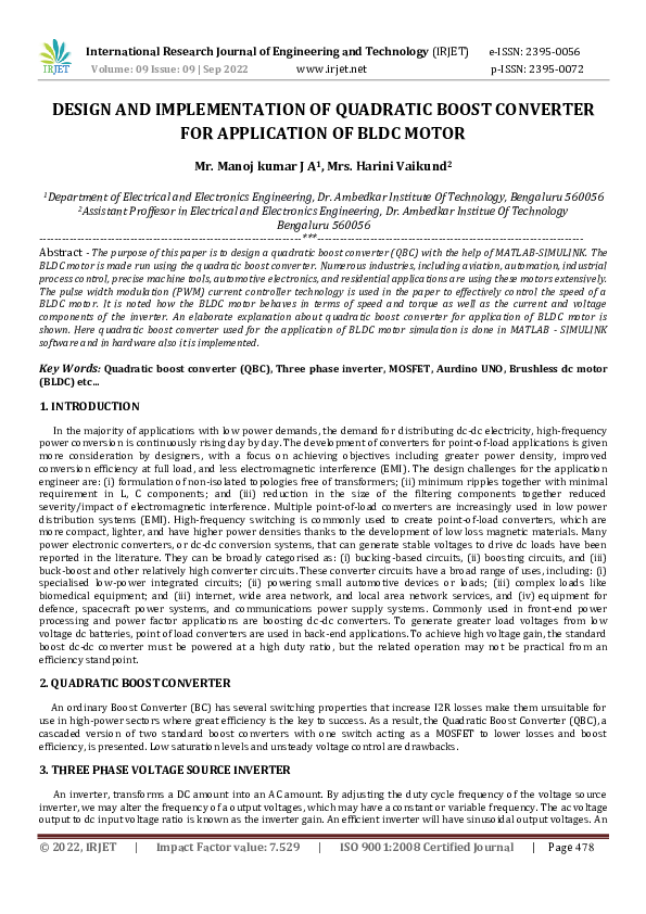 (PDF) DESIGN AND IMPLEMENTATION OF QUADRATIC BOOST CONVERTER FOR ...