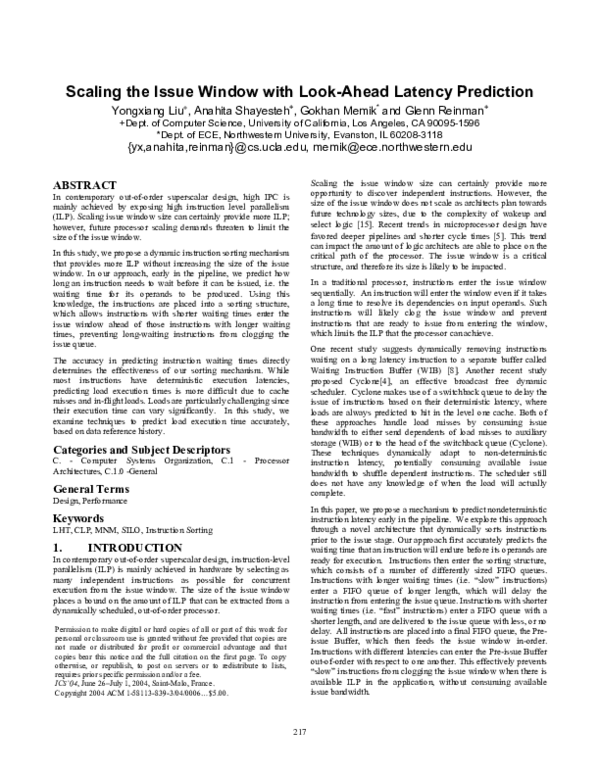(PDF) Scaling the issue window with look-ahead latency prediction