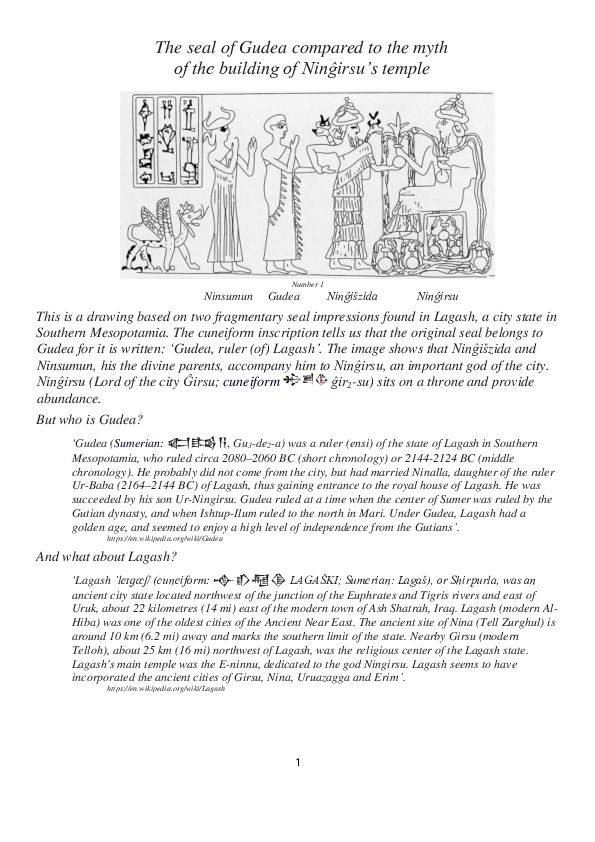(PDF) The seal of Gudea, ruler of Lagash, related to the myth of the ...