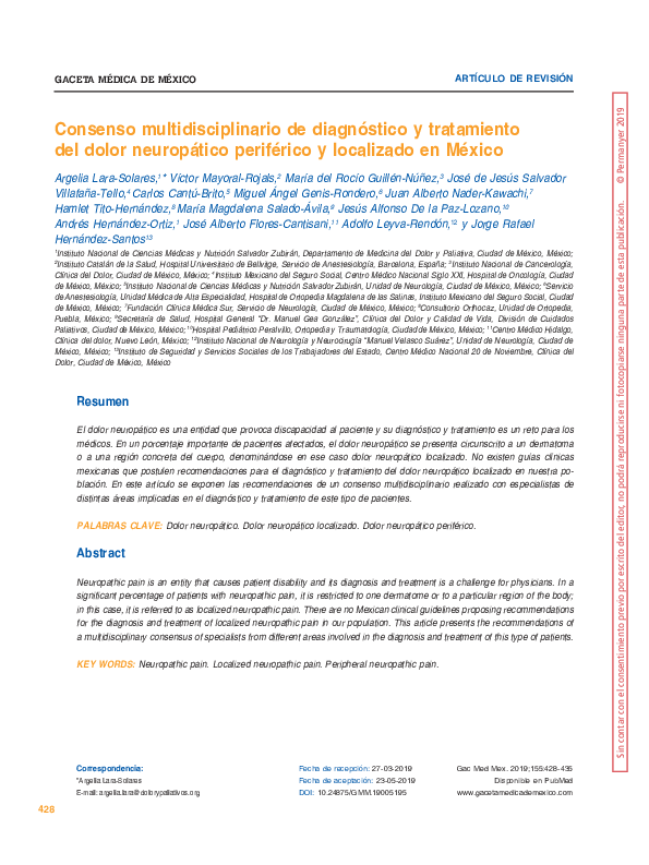 (PDF) Consenso multidisciplinario de diagnóstico y tratamiento del dolor neuropático periférico ...