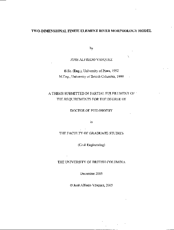 Pdf Two Dimensional Finite Element River Morphology Model Jose Caceres Vasquez