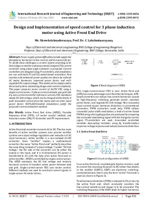 Pdf Design And Implementation Of Speed Control For 3 Phase Induction