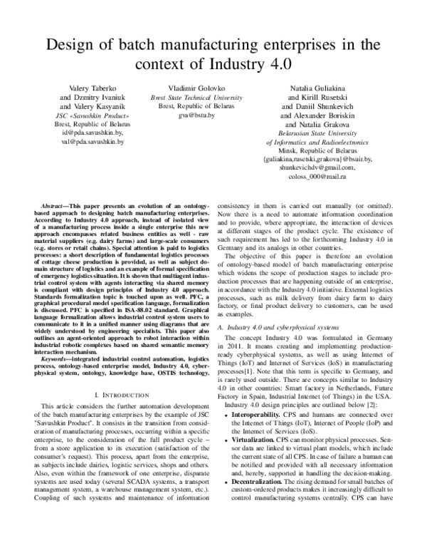 (PDF) Design of batch manufacturing enterprises in the context of ...