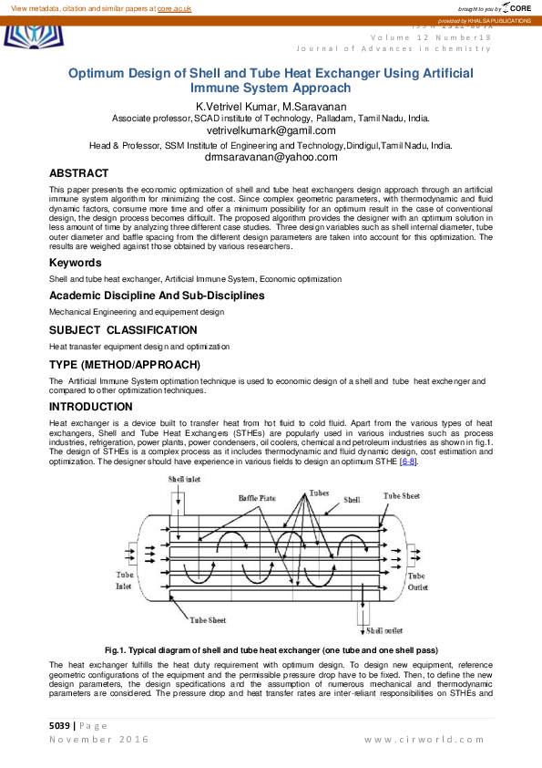 (PDF) Optimum Design of Shell and Tube Heat Exchanger Using Artificial Immune System Approach