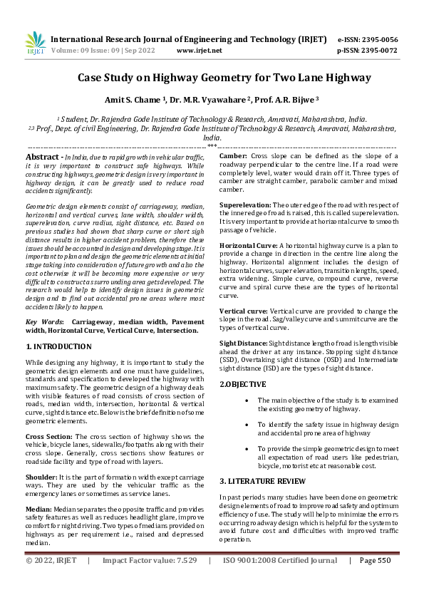 (PDF) Case Study on Highway Geometry for Two Lane Highway