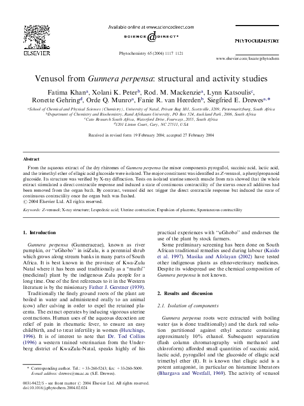 (PDF) Venusol from Gunnera perpensa: structural and activity studies ...