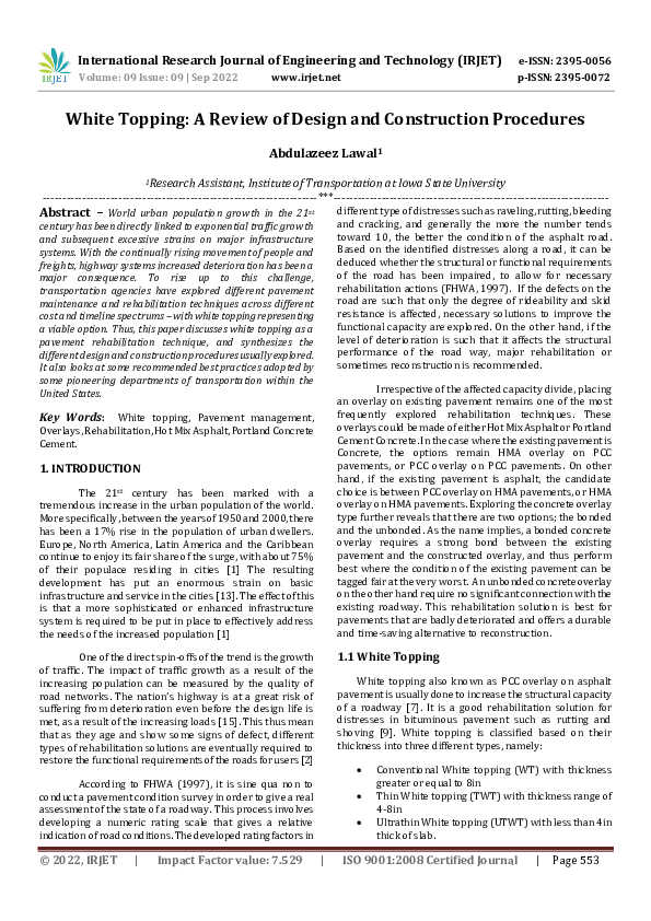 (PDF) White Topping: A Review of Design and Construction Procedures