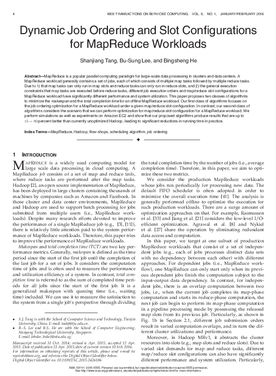 Pdf Dynamic Job Ordering And Slot Configurations For Mapreduce Workloads Prathamesh