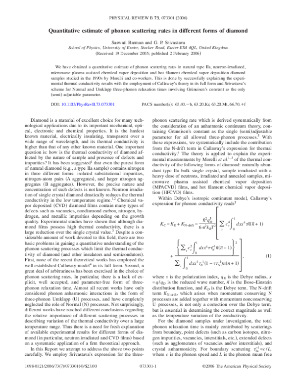 (PDF) Quantitative estimate of phonon scattering rates in different ...