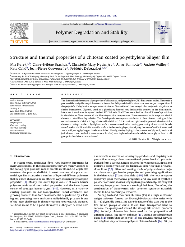 (PDF) Structure and thermal properties of a chitosan coated polyethylene bilayer film