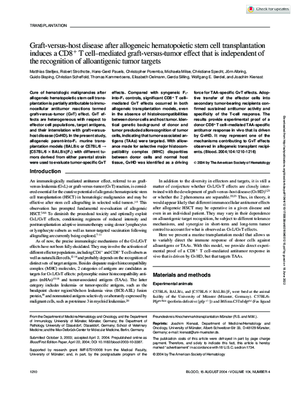 (PDF) Graft-versus-host disease after allogeneic hematopoietic stem cell transplantation induces ...