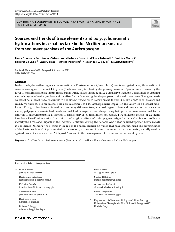 (PDF) Sources and trends of trace elements and polycyclic aromatic hydrocarbons in a shallow ...