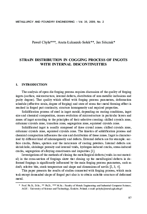 (PDF) Strain Distribution in Cogging Process of Ingots with Internal Discontinuities