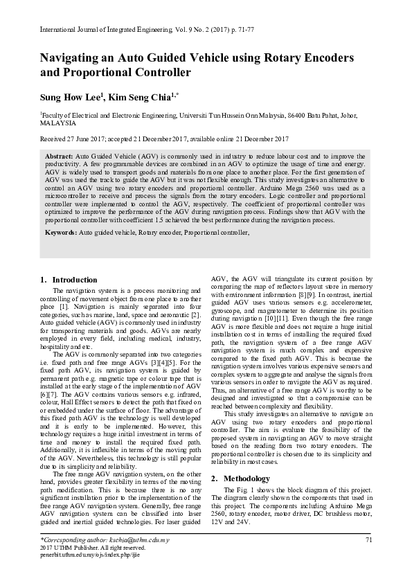 Pdf Navigating An Auto Guided Vehicle Using Rotary Encoders And