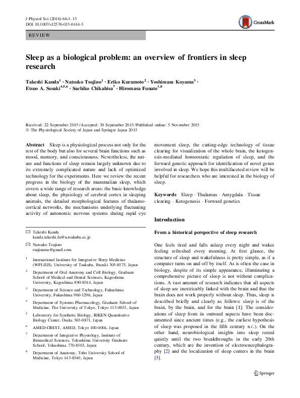 (PDF) Sleep as a biological problem: an overview of frontiers in sleep ...