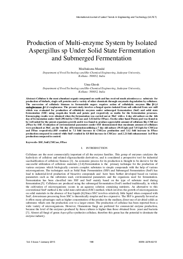 (PDF) Production of Multi-enzyme System by Isolated Aspergillus sp Under Solid State ...