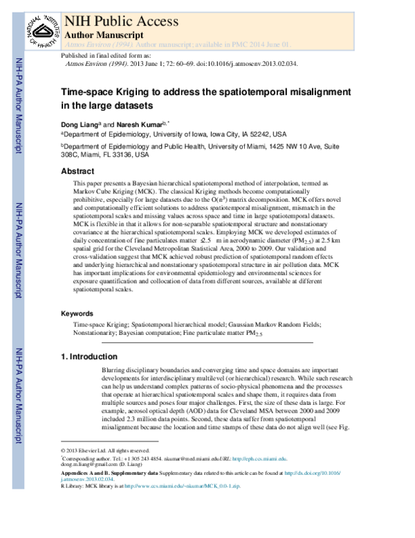 Pdf Time Space Kriging To Address The Spatiotemporal Misalignment In The Large Datasets