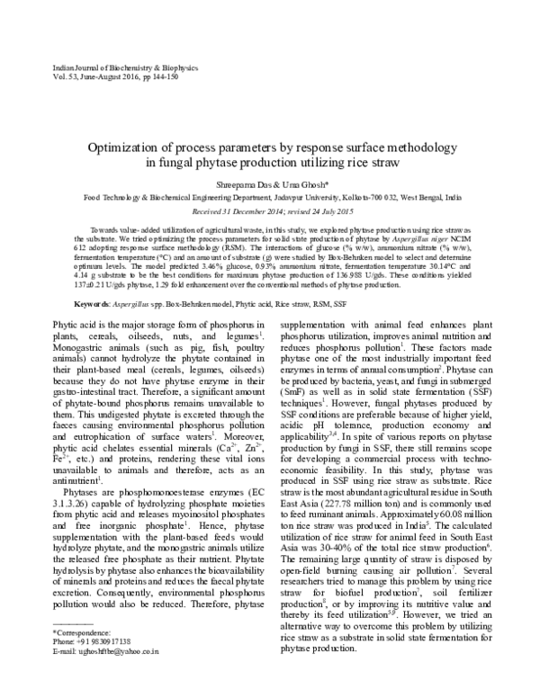 (PDF) Optimization of process parameters by response surface methodology in fungal phytase ...