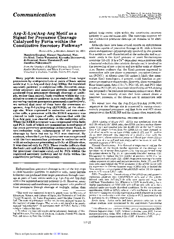 (PDF) RXK/RR Motif Is Furin Cleavage Signal
