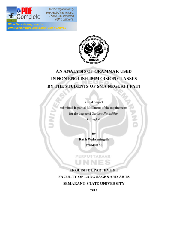 (PDF) An Analysis of Grammar Usedin Non English Immersion Classesby the ...