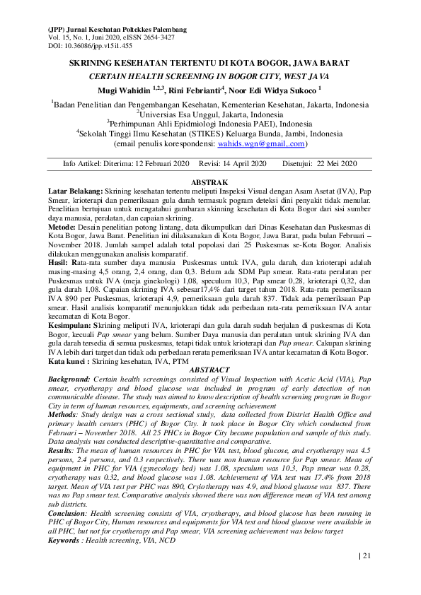 (PDF) Program Skrining Kesehatan Tertentu DI Kota Bogor, Jawa Barat
