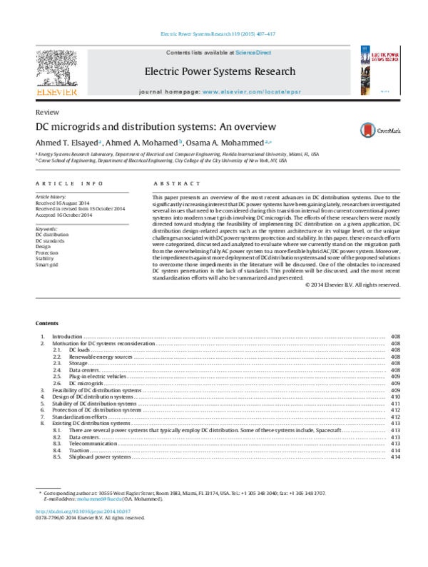 (PDF) DC microgrids and distribution systems: An overview