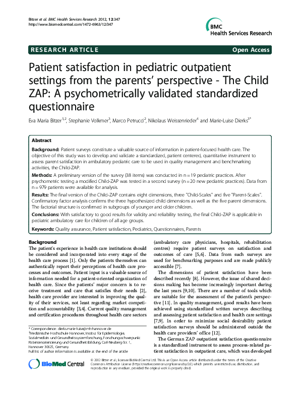 (PDF) Patient satisfaction in pediatric outpatient settings from the ...