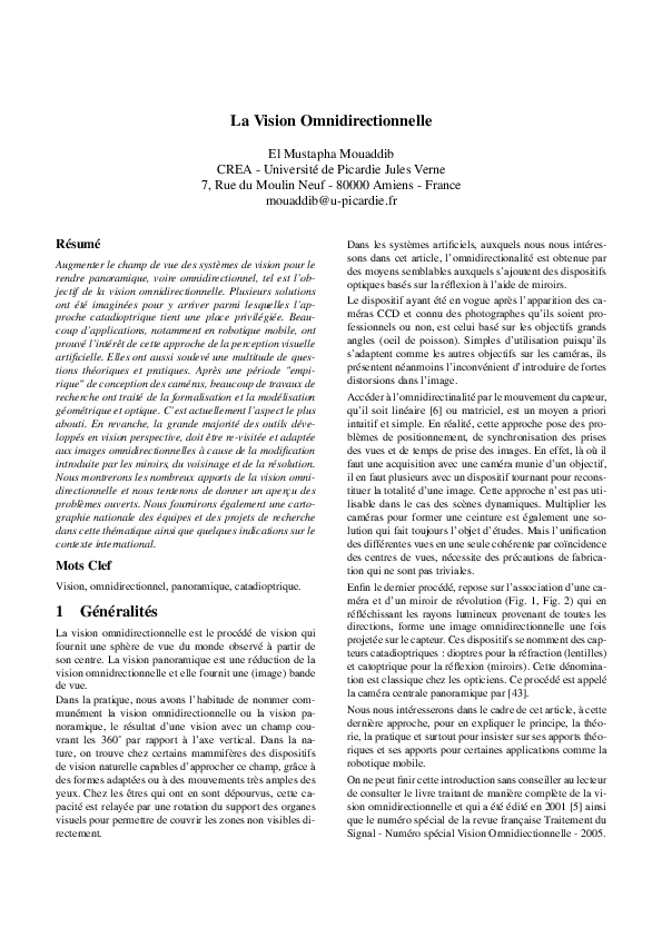 (PDF) La Vision Omnidirectionnelle