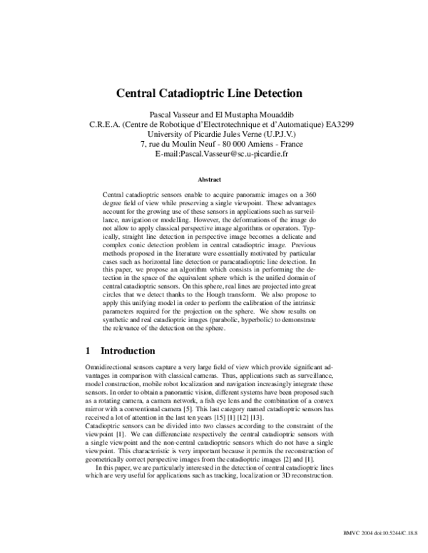 Pdf Central Catadioptric Line Detection
