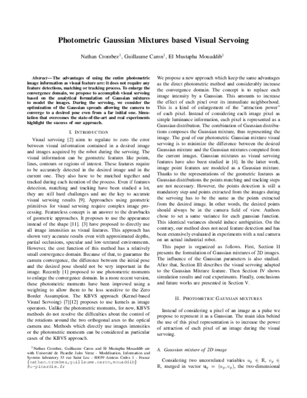 (PDF) Photometric Gaussian mixtures based visual servoing