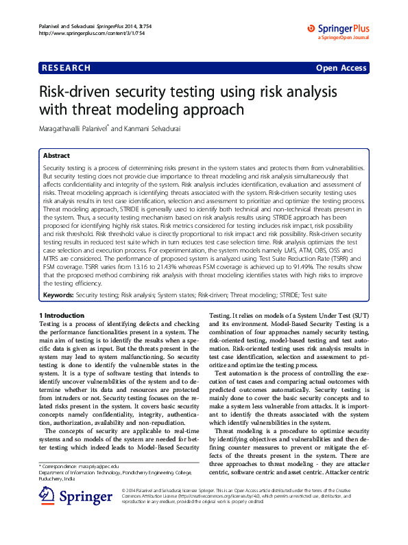 Pdf Risk Driven Security Testing Using Risk Analysis With Threat