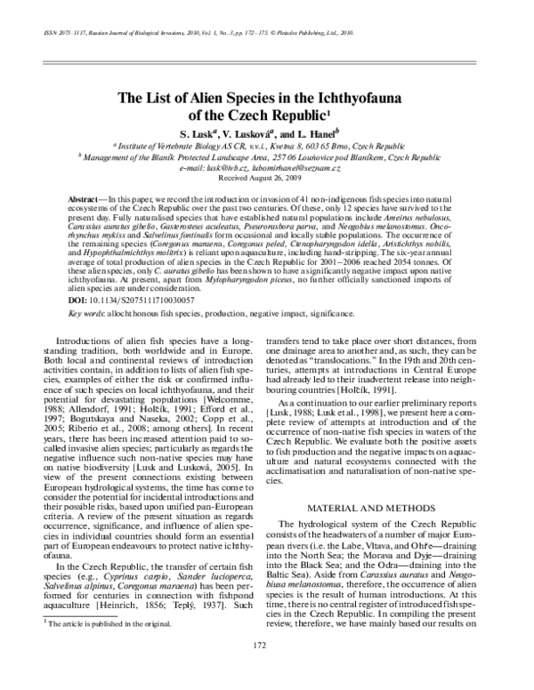 (PDF) The list of alien species in the ichthyofauna of the Czech Republic