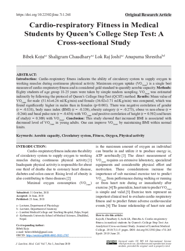 (PDF) the Cardio-respiratory Fitness in Medical Students by Queen’s ...