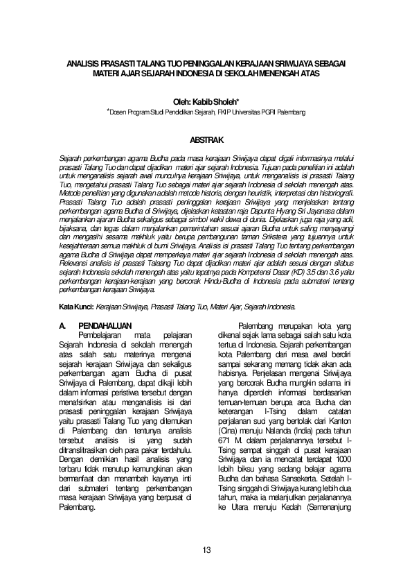 (PDF) Analisis Prasasti Talang Tuo Peninggalan Kerajaan Sriwijaya ...