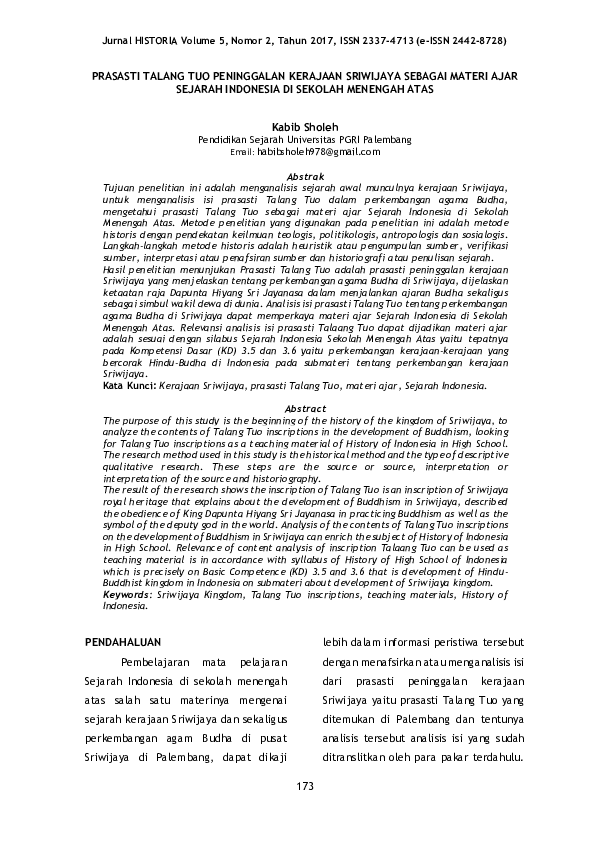 (PDF) Prasasti Talang Tuo Peninggalan Kerajaan Sriwijaya Sebagai Materi ...