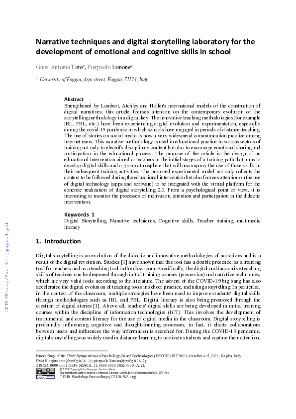 (PDF) Narrative techniques and digital storytelling laboratory for the ...