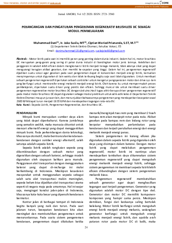 (PDF) Perancangan Dan Pengaturan Pengereman Regeneratif Brushless DC ... (PDF) Perancangan Dan Pengaturan Pengereman Regeneratif Brushless DC ...