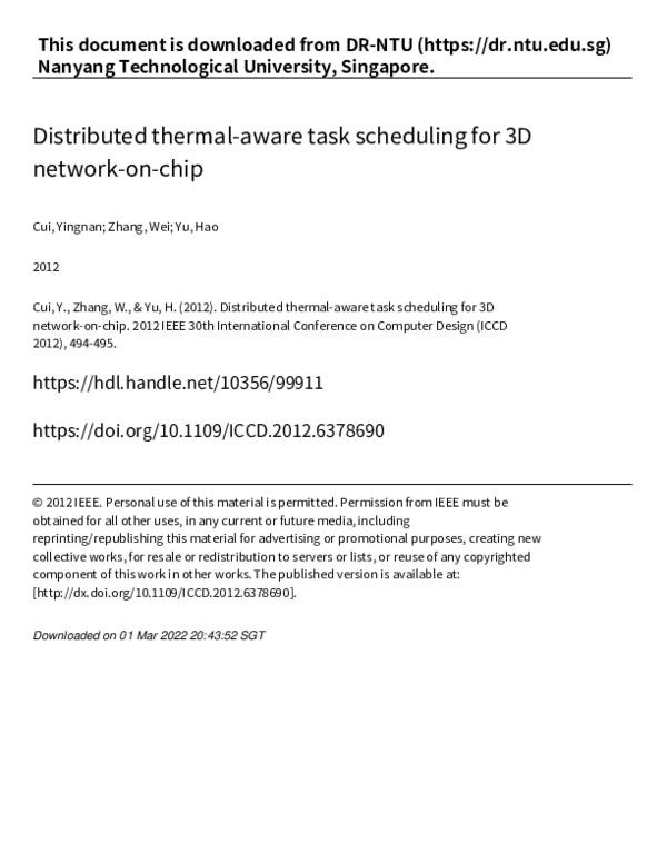 Pdf Distributed Thermal Aware Task Scheduling For 3d Network On Chip