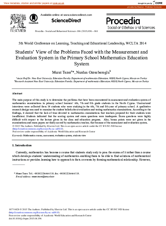 (PDF) Students’ View of the Problems Faced with the Measurement and ...