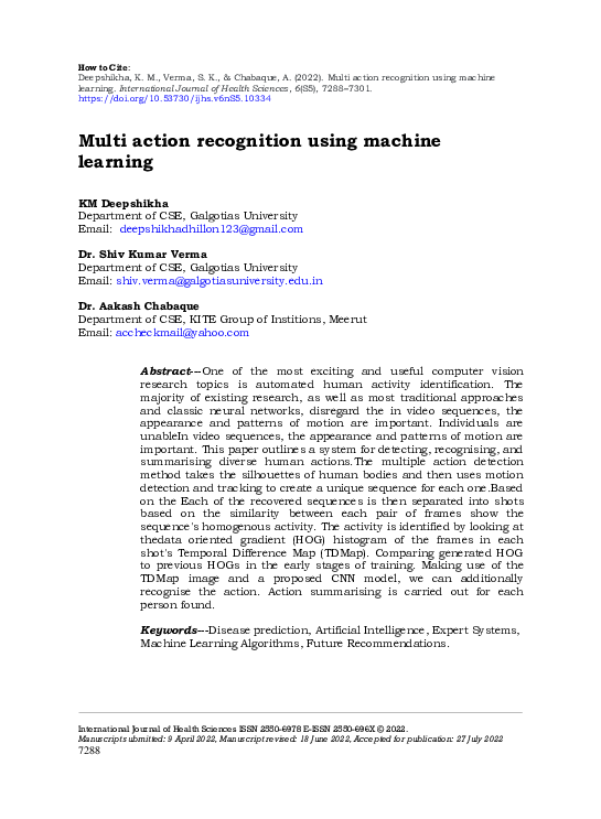 Pdf Multi Action Recognition Using Machine Learning