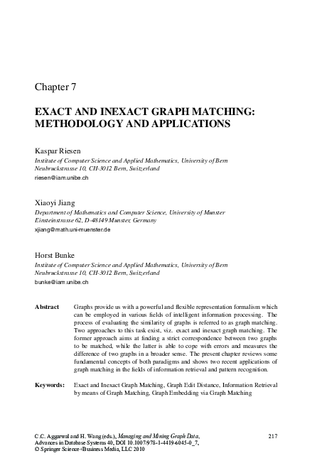 (PDF) Exact and Inexact Graph Matching: Methodology and Applications