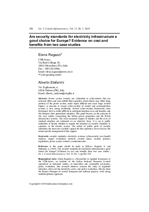 (PDF) Are security standards for electricity infrastructure a good choice for Europe? Evidence ...