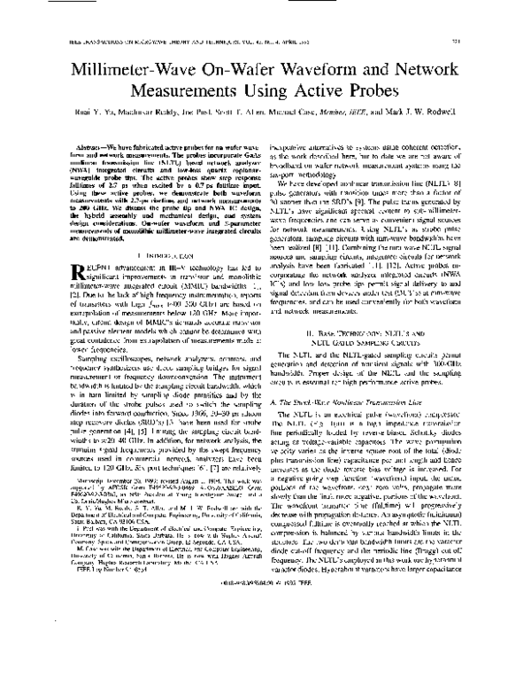 (PDF) Millimeter-wave on-wafer waveform and network measurements using active probes