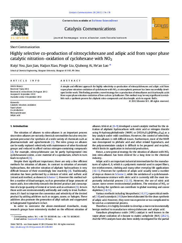 (PDF) Highly selective co-production of nitrocyclohexane and adipic ...