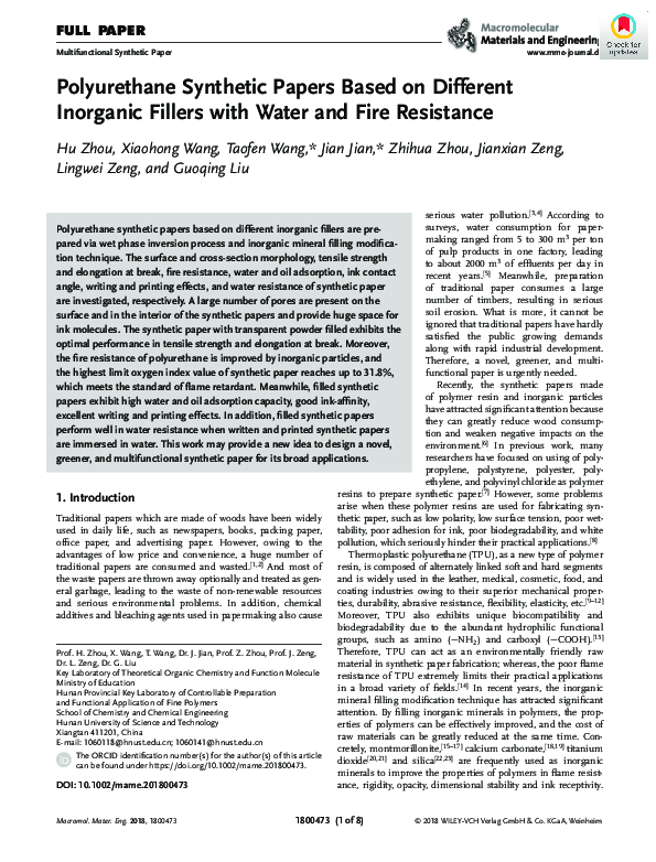 (PDF) Polyurethane Synthetic Papers Based on Different Inorganic ...