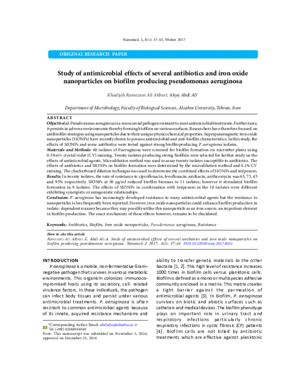(PDF) Study of antimicrobial effects of several antibiotics and iron oxide nanoparticles on ...